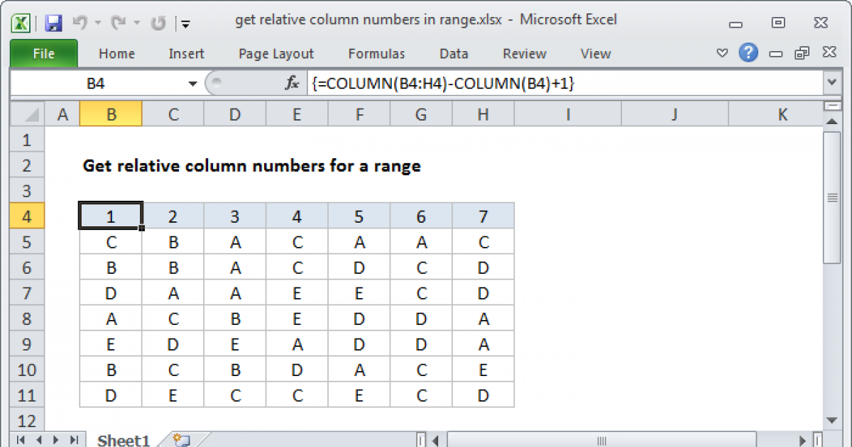 Get Relative Column Numbers In Range Excel Formula Exceljet